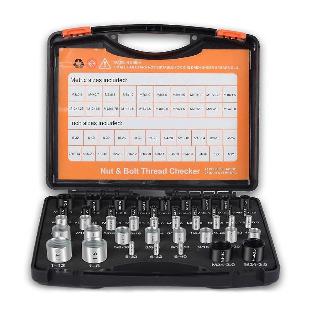 44Pcs Nut and Bolt Standard and Metric Set Thread Identifier Screw Size ...