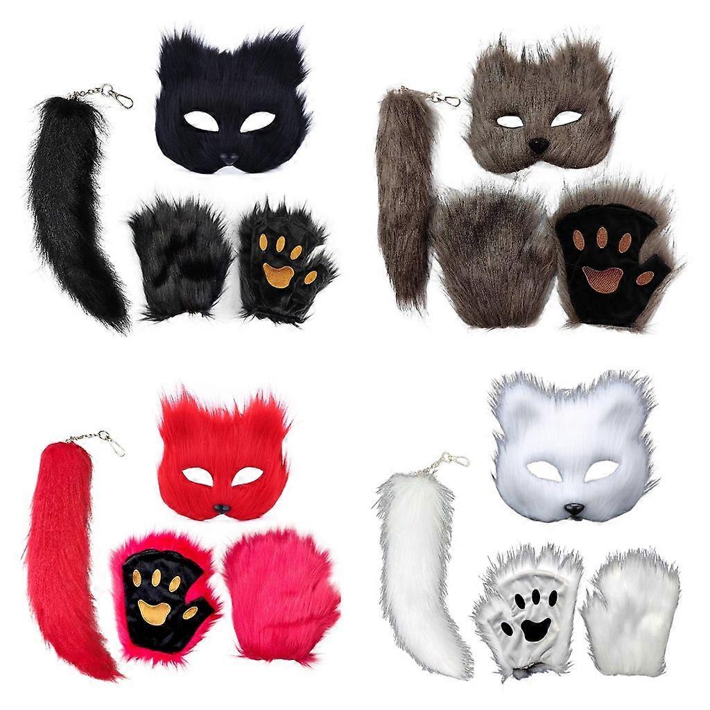 Foxes Face Cover Foxes Tail Gloves Animal Face Cover Halloween Costume ...