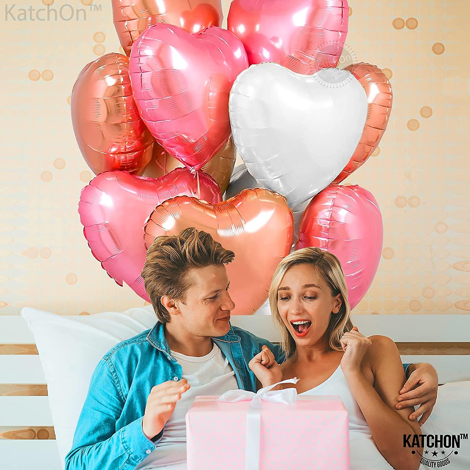 Big 12 Pieces Rose Gold Heart Balloons - 18 Inch | Mylar Pink Heart ...