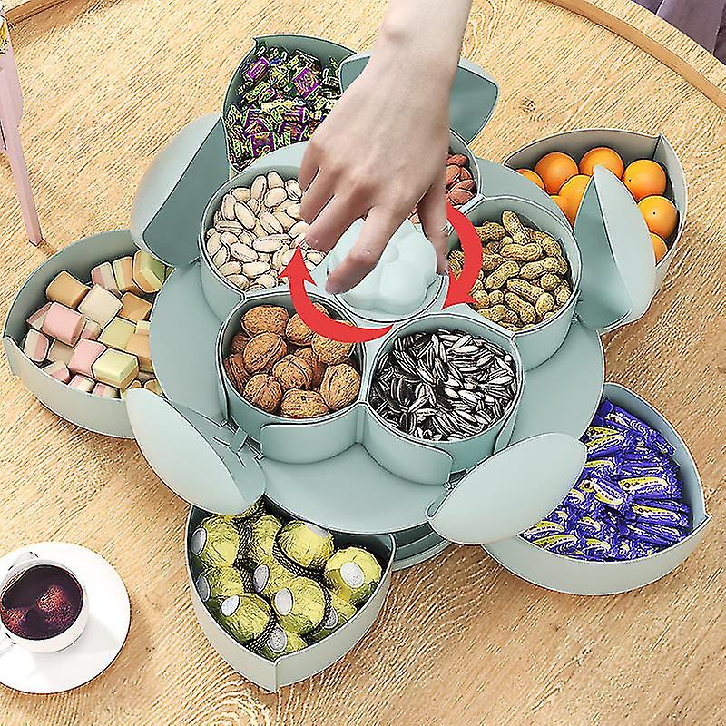 Petal-shaped Rotating Dual Layer Snack Serving Tray Sectional Candy Nut ...