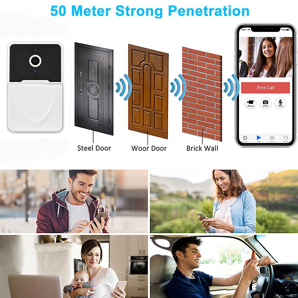 Smart Video Doorbell Wireless Hd Camera Pir Motion Detection Ir Alarm ...