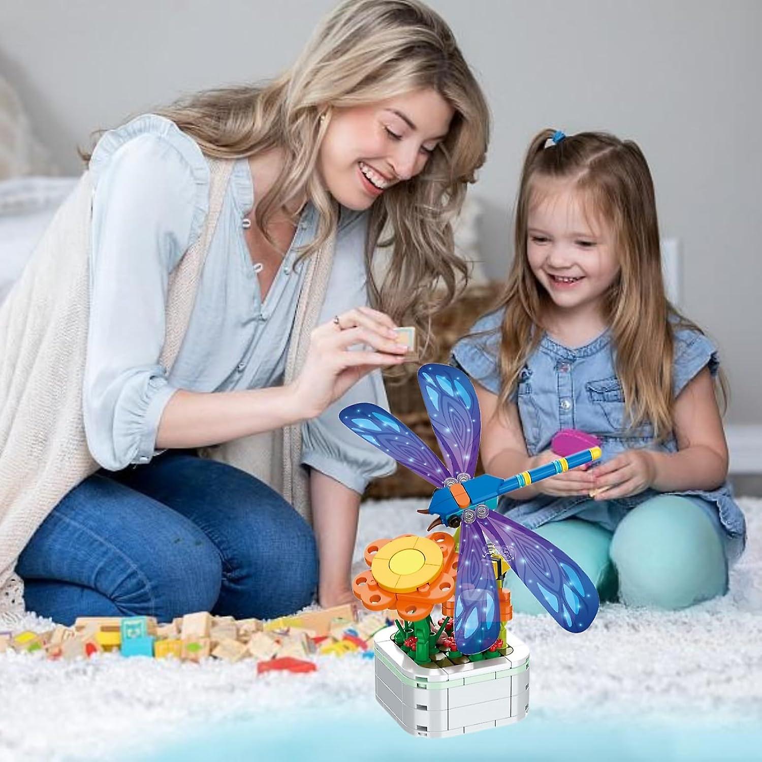 Flower Bouquet Block Toys, Artificial Flower Blocks Set Dragonfly ...