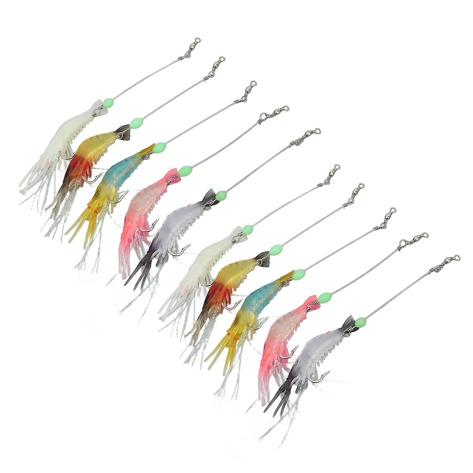 10Pcs Shrimp Bait Set Soft Fishing Lures Tackle with Luminous Hooks for ...