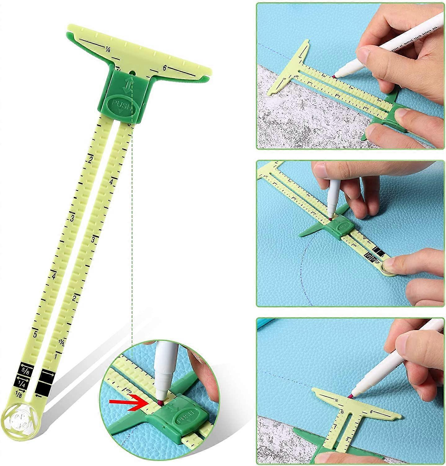 2 Pieces Sewing Measuring Tool, 5-in-1 Sliding Gauge Measuring Fabric ...