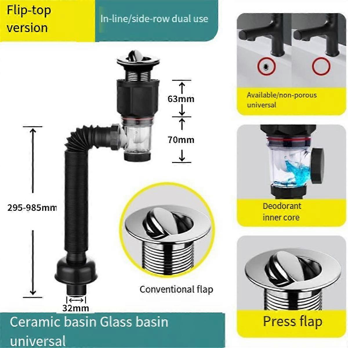 Bathroom Sink Drain Kit with Flexible Expandable P-Trap Sink Drain Pipe ...
