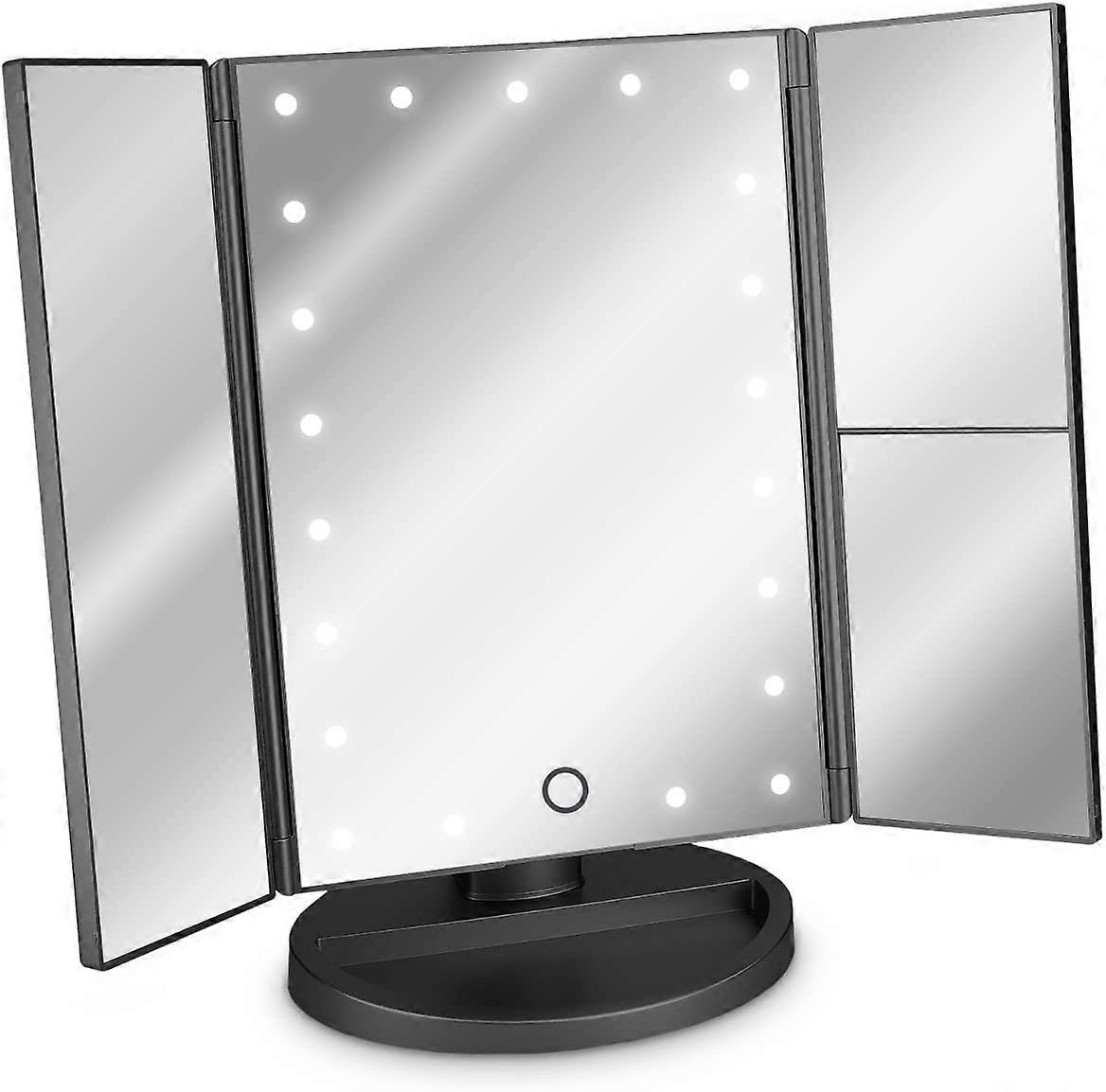 3 Sided LED Illuminated Desk Mirror - Freestanding Folding Triptych ...