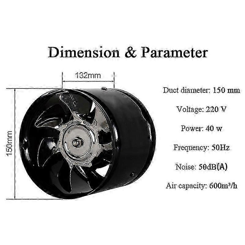 For 6 Inch High-Speed Exhaust Fan In-Line Duct Kitchen Extractor Metal ...
