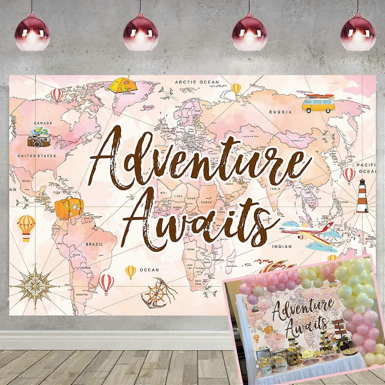 Adventure Awaits Backdrop 7x5FT Travel Themed Adventure Waiting Party ...