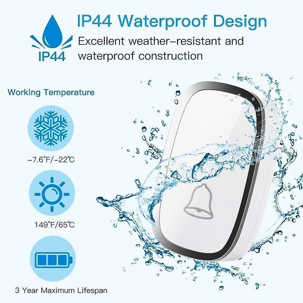 Waterproof Wireless Doorbell, Outdoor Door Bell with 300m Range, 2 ...