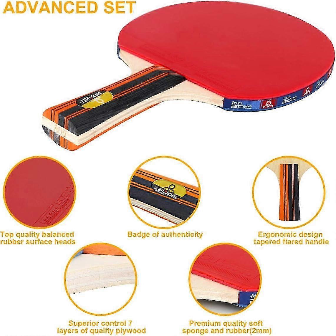 Table Tennis Bats Professional Ping Pong Racket Paddle Set with 2 Bats ...