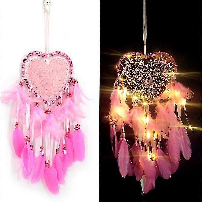 Dreamcatcher Feather Decor Pendant Luminescent Ornament Heart Shape ...