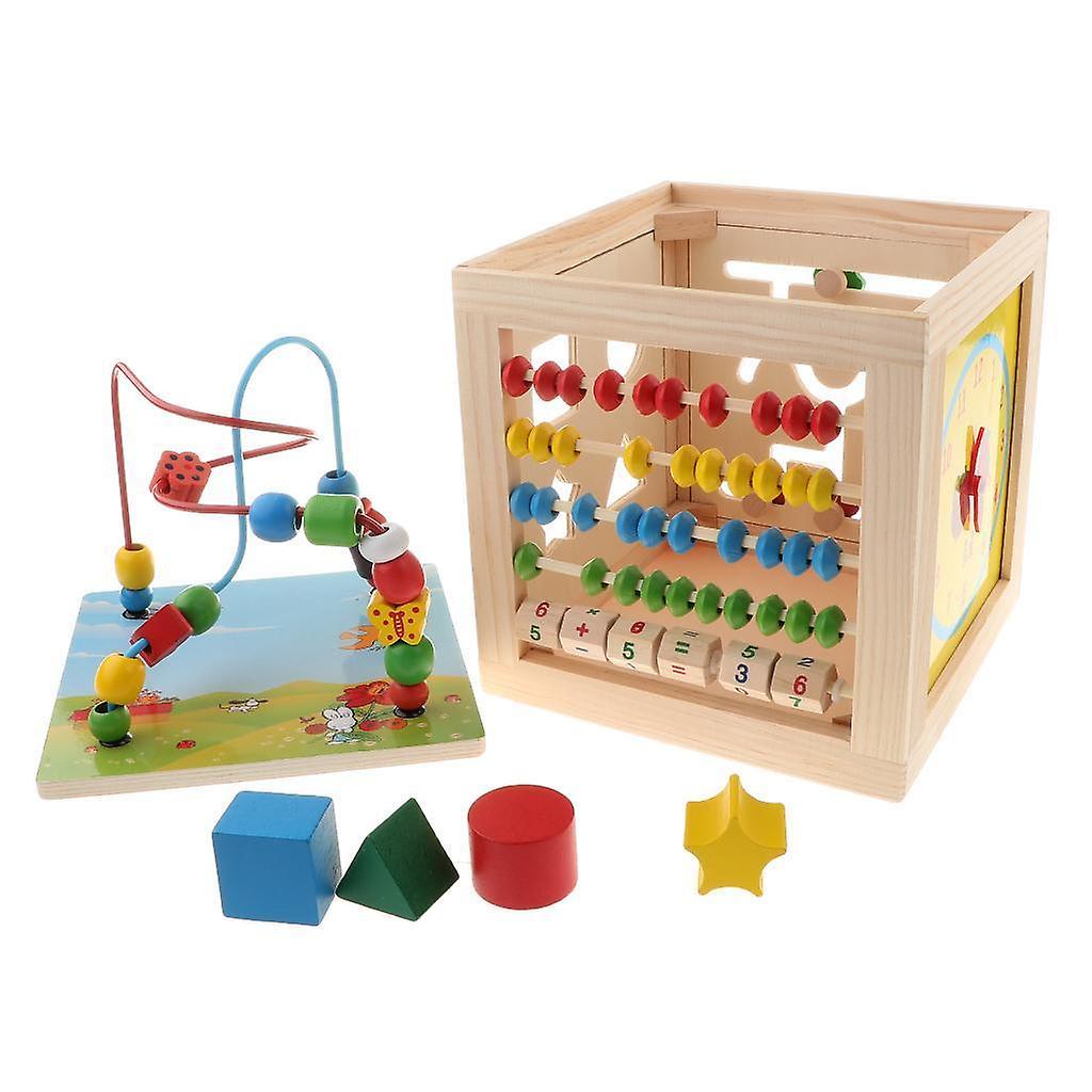 Cube Activity Toys Educational Wooden Bead Maze Shape Sorter For ...