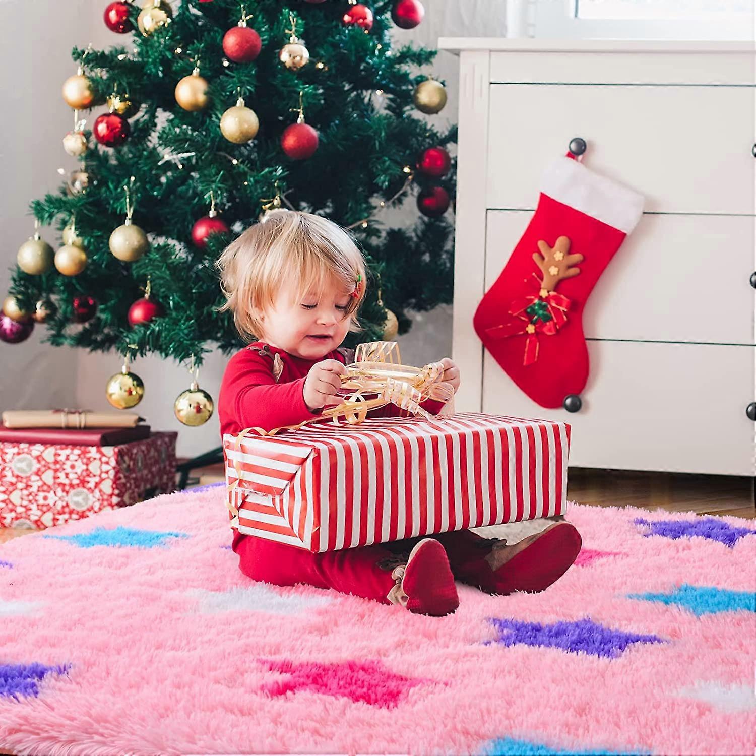 Pink Fluffy Star Rug For Girls Kids Rug For Bedroom Starry Pattern ...