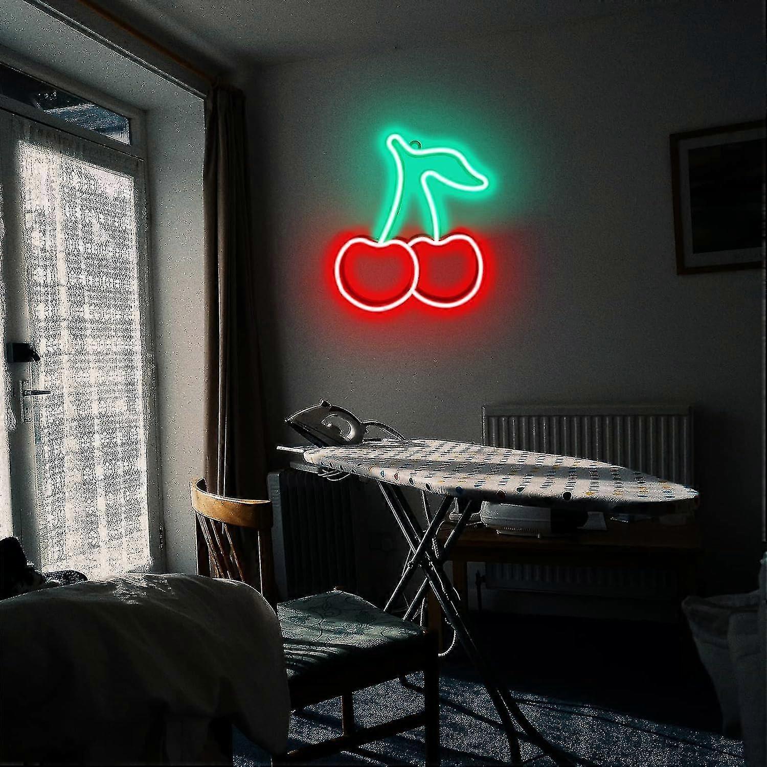 Cherry Neon Sign, Red Green Cherries Neon Lights, Cherry Neon Signs for ...