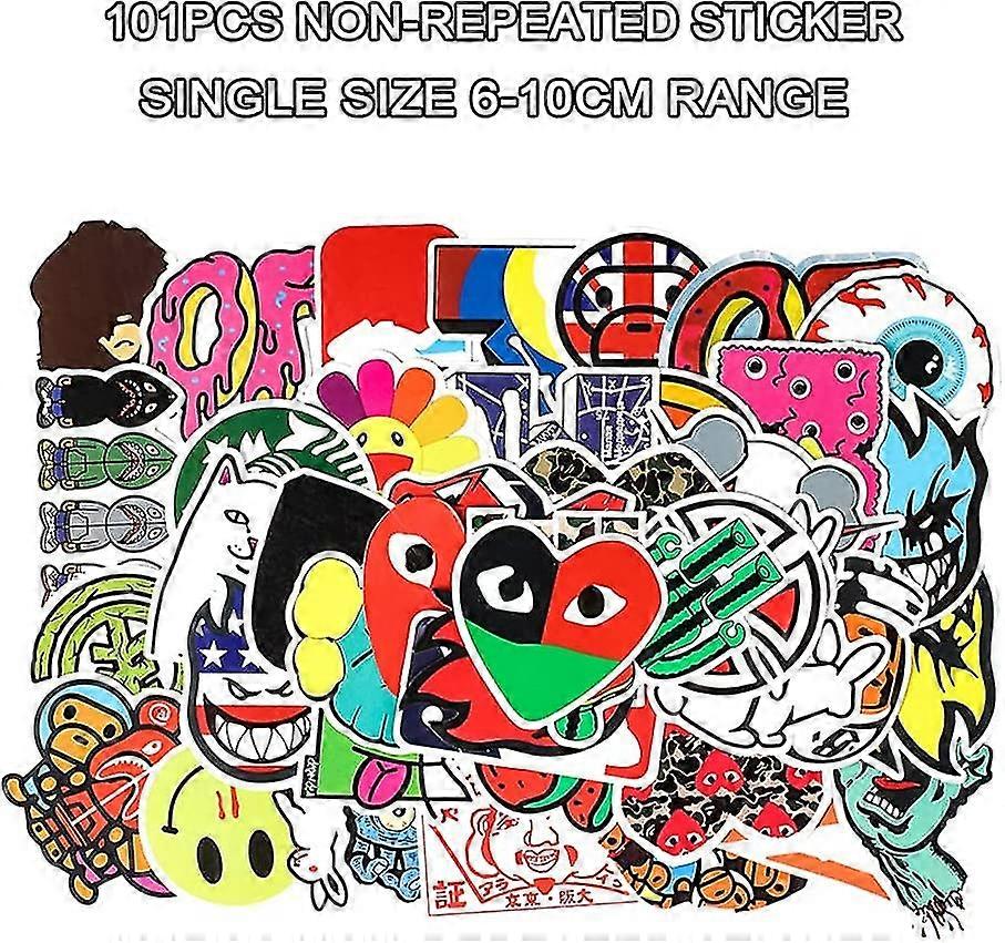 101pcs Skateboard Stickers Pack Non-Repeat Cool Sticker Pack Waterproof ...
