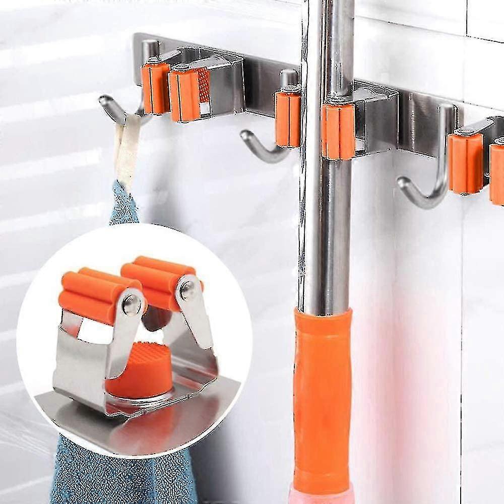 Utility Broom Holder Stainless Steel Wall Mounted Storage Tool, With 2 ...