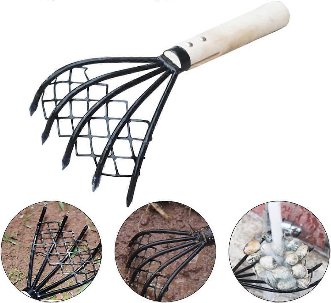 Clam Rake With Net 5 Claw Wood Handle Rake Shell Digging Tool Dig ...