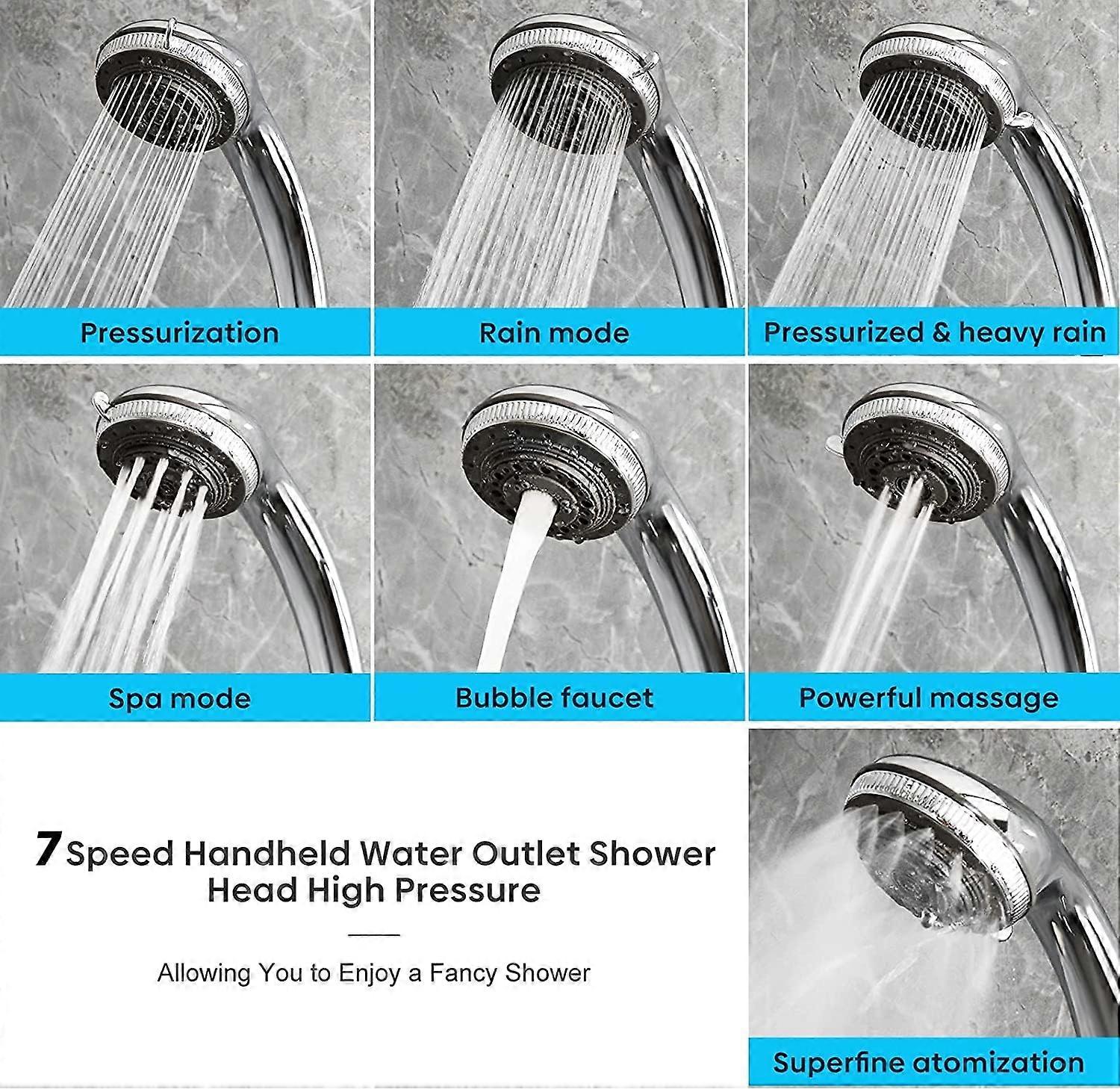 Shower Head, 7 Mode Settings Pressure Boosting Shower Head Water Saving ...