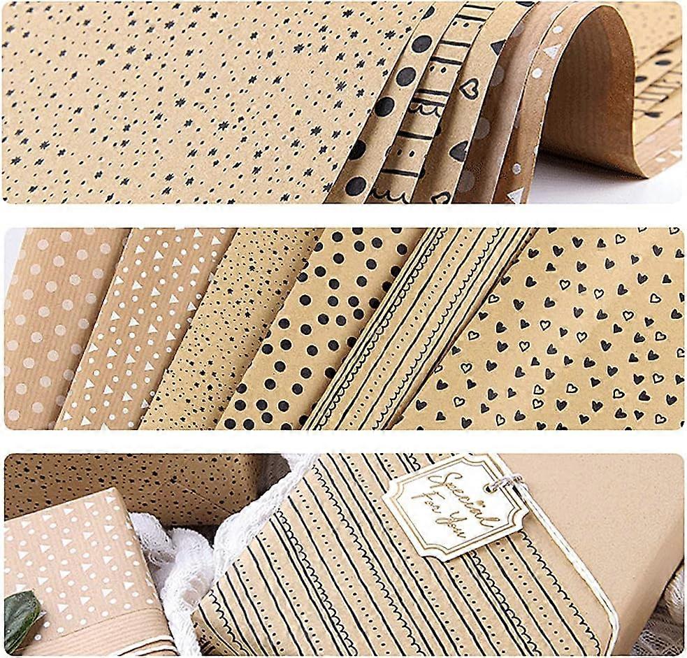 Kraft Paper Pattern, 6 Pieces Roll Birthday Wrapping Paper, 50 x 70cm ...