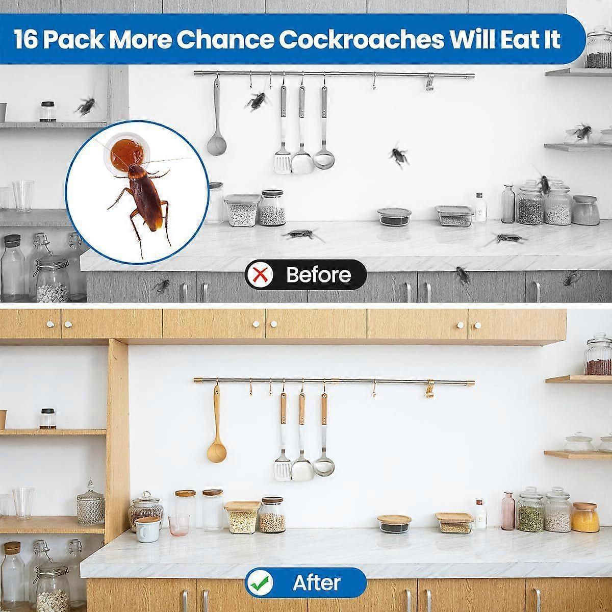 16PCS Roach Bait & Killer Effective Cockroach Repellent and Gel for Quick Elimination of Indoor ...