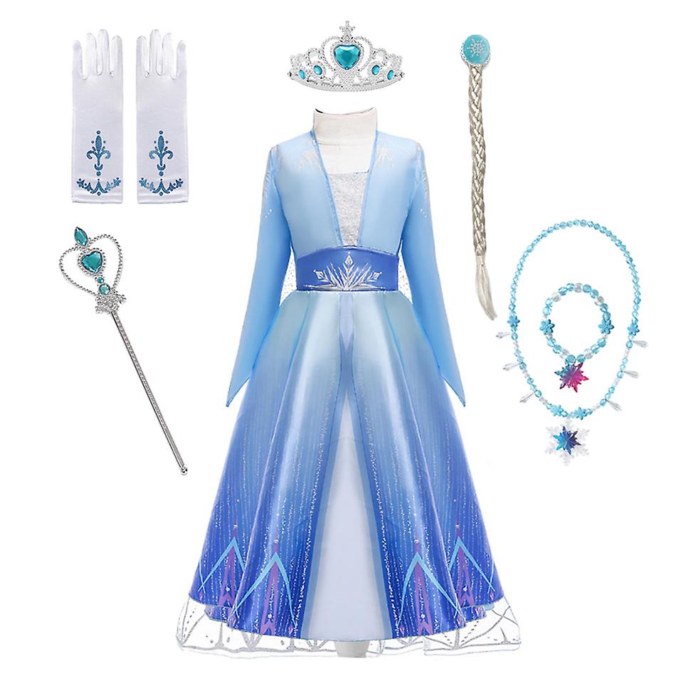 Princess Elsa Cosplay Crown Dress Set For Girl High Quality Kids Fancy ...