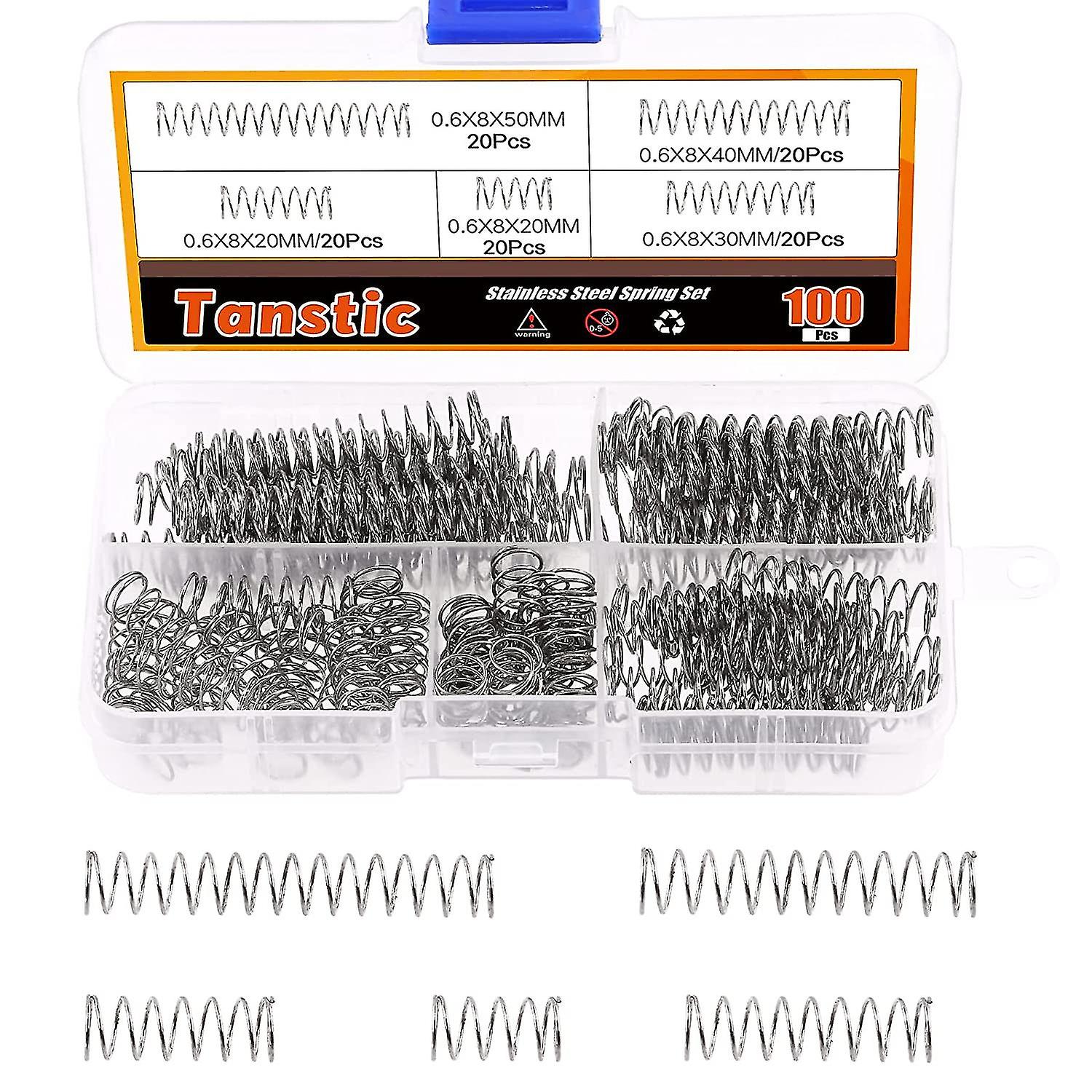 Huncv-tanstic 100pcs Compression Springs Assortment Kit, 5 Different ...
