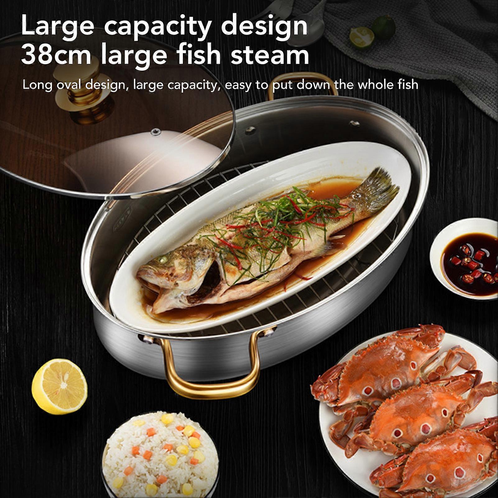 Stainless Steel Fish Steam Pot Multi Use Cookware Kitchen Oval Steam ...