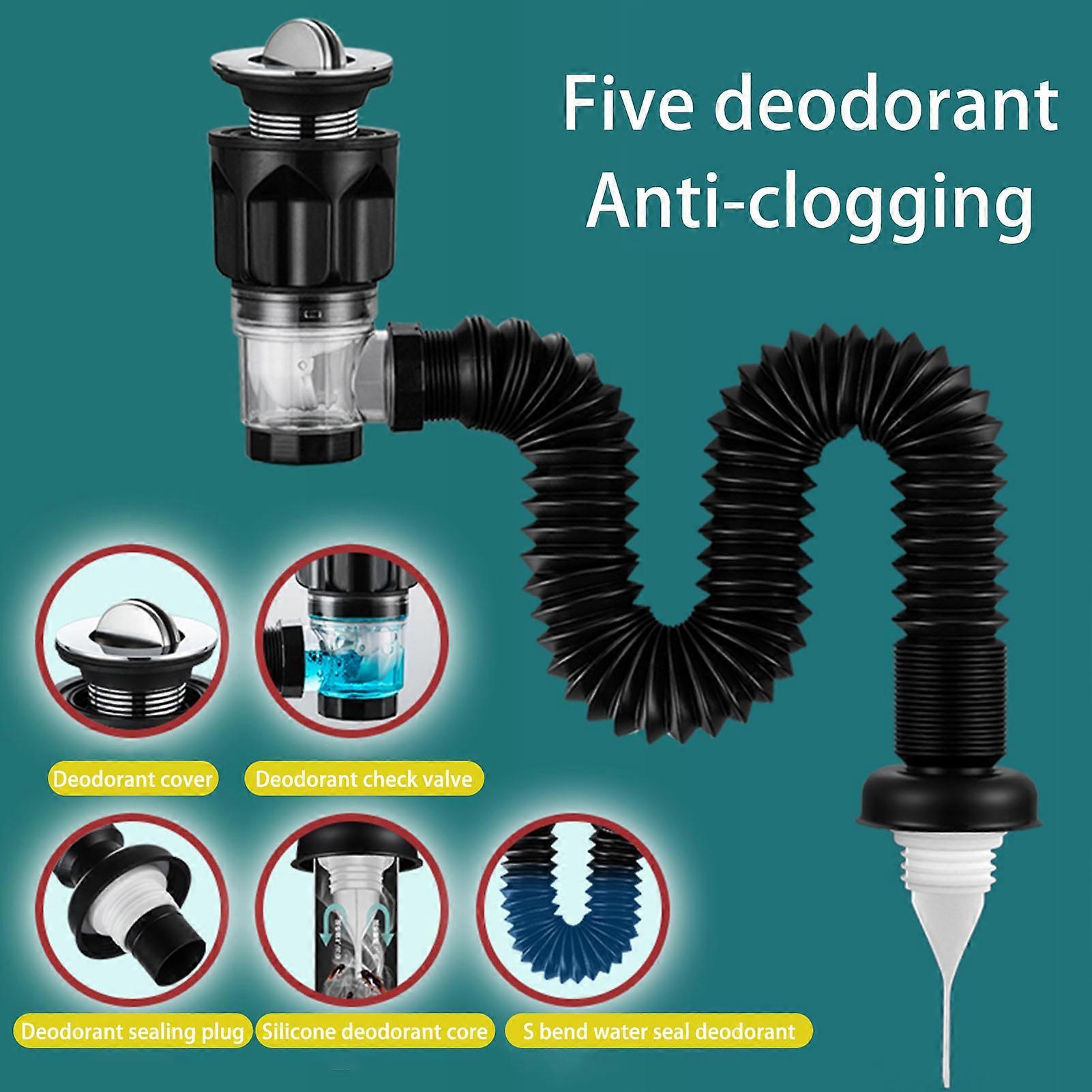 Bathroom Sink Drain Kit with Flexible Expandable P-Trap Leak-Proof Odor ...