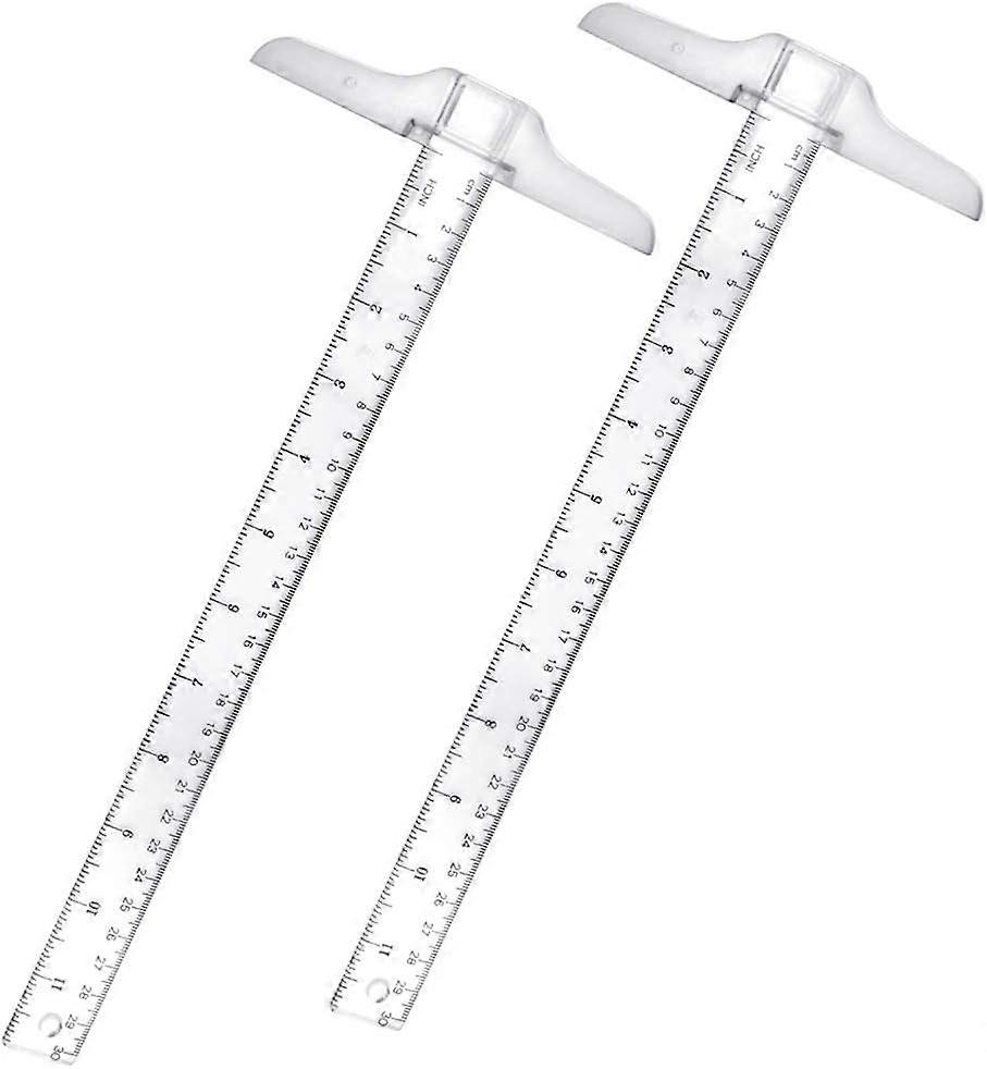 2 Pcs T-Square 12 Inch / 30 cm T Shape Ruler Plastic Transparent T-Ruler Junior T-Square ...