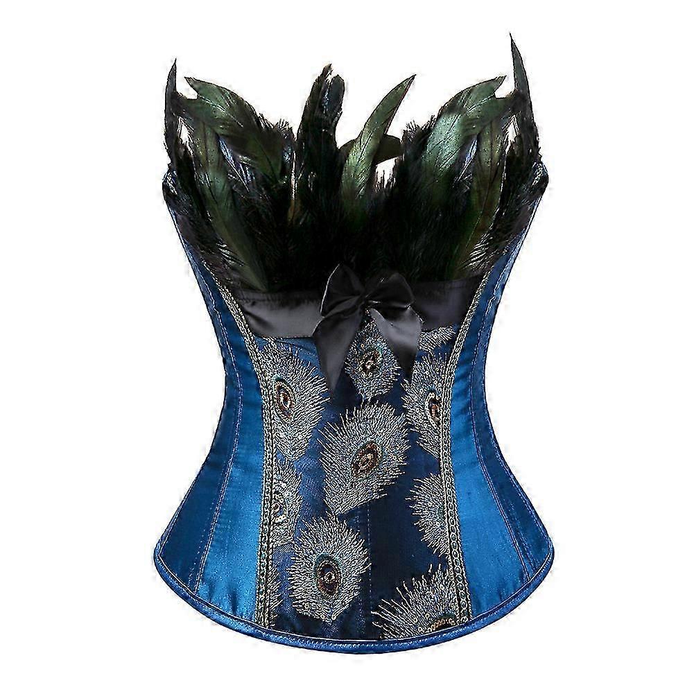 Women Corset Set Peacock Embroidery Overbust Corset Floral Lace Skirt ...