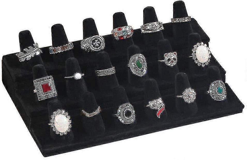 Ring Holder,18 Fingers Ring Display Stand Black Velvet Rings Holder For ...