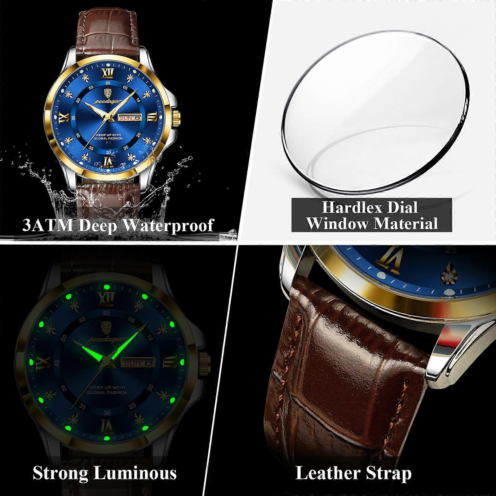 Luxury Sport Man Watch Waterproof Luminous Date Week Men Watch Leather ...