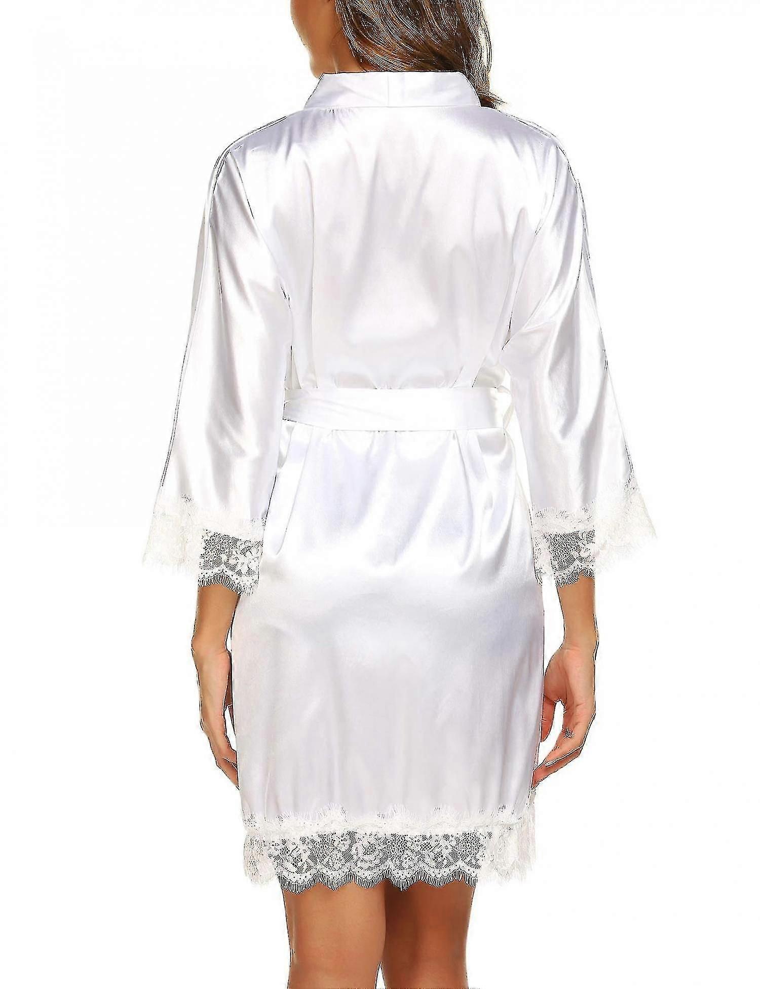 "Women's Satin Silk Bathrobe Oblique V-neck Short Kimono Robe ...