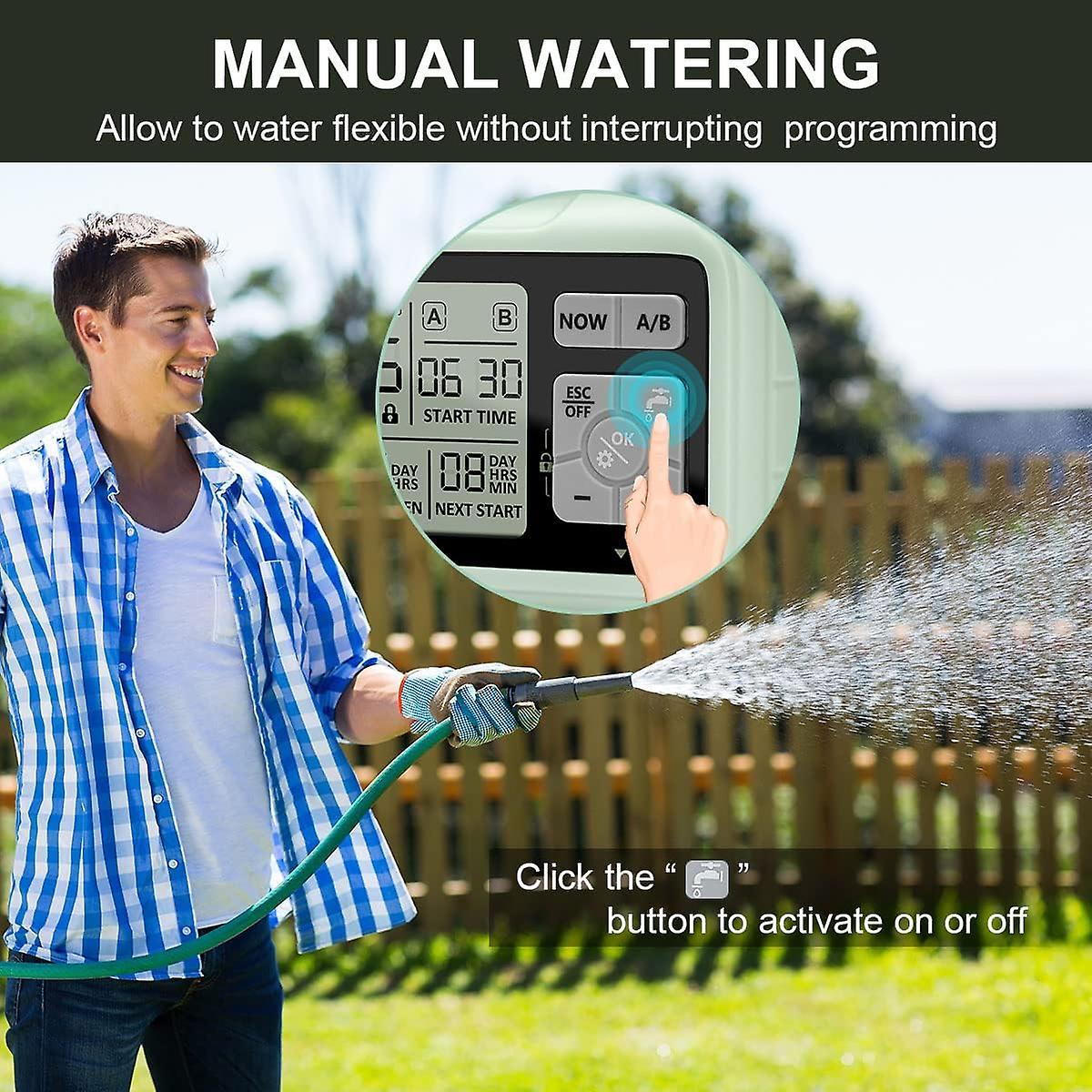 2-Way Automatic Watering Timer, Garden Watering Timer, Child Lock Mode ...