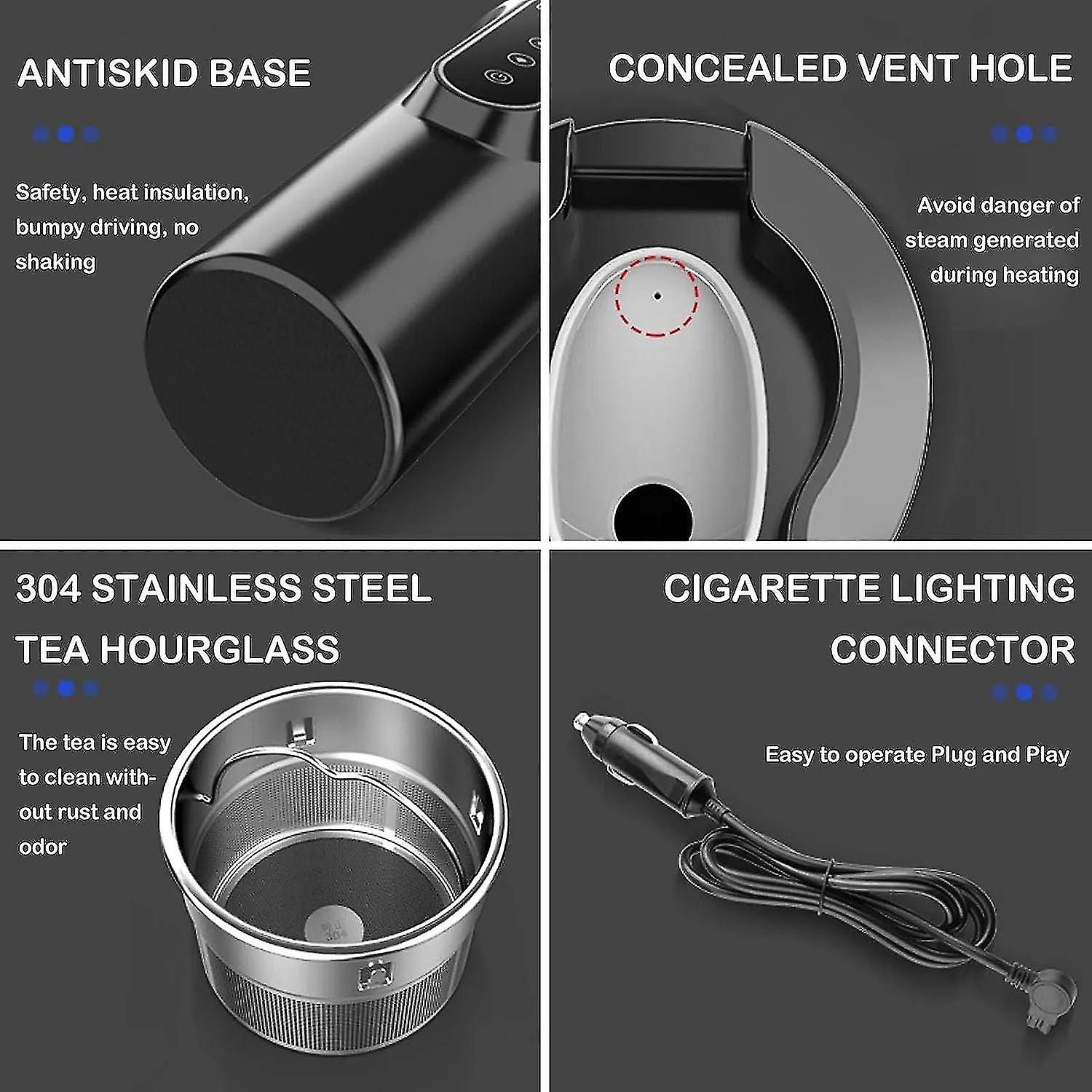 Car Kettle, 12V/24V Car Electric Kettle Heated Water Cup for Car/Truck ...