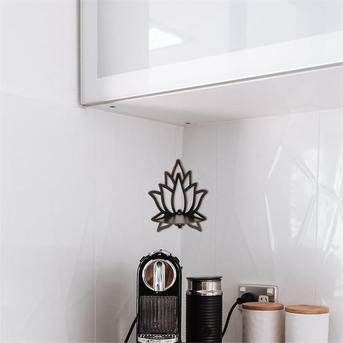 Lotus Corner Shelf Wooden Wall Mount Floating Shelf Decorative Flower ...