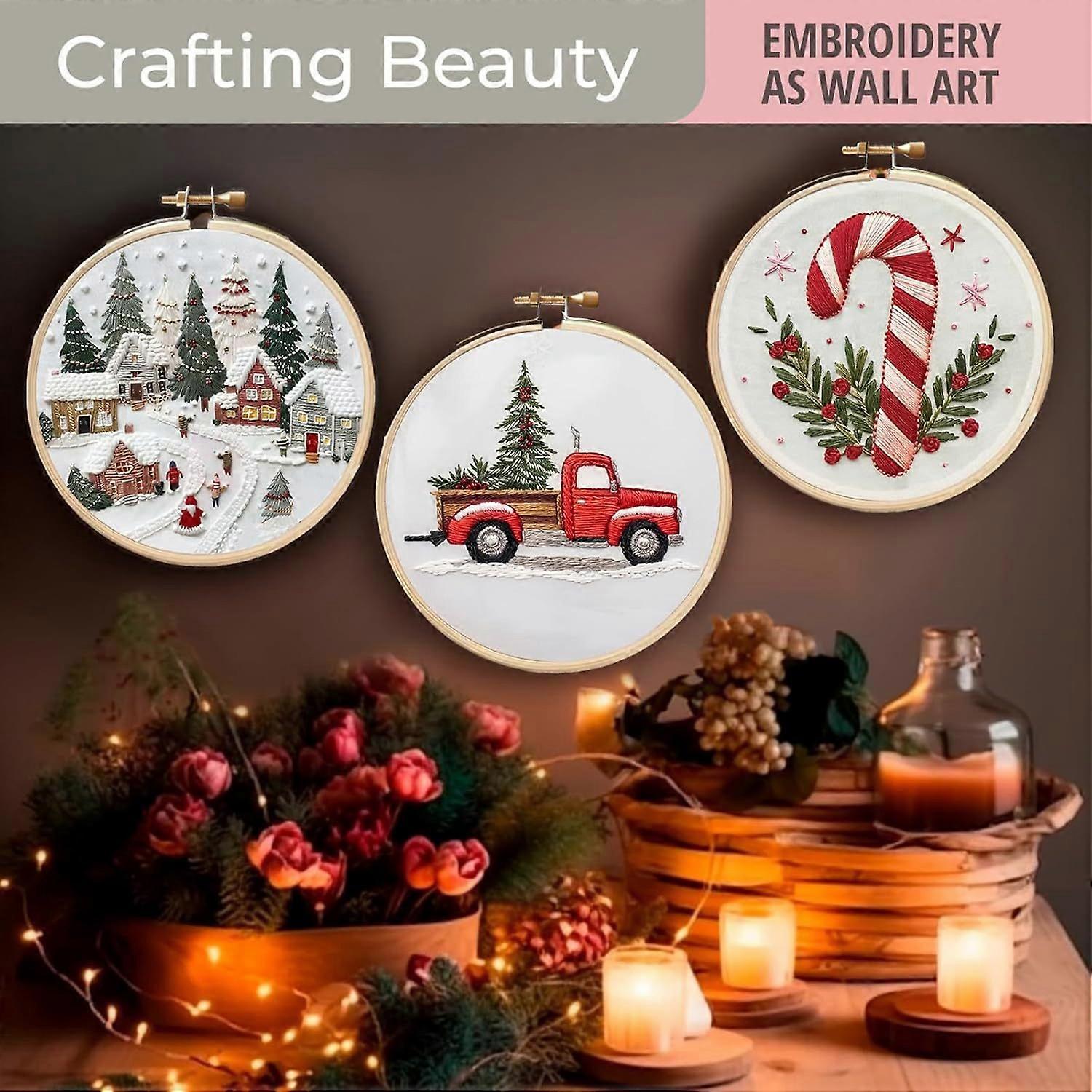 Christmas Embroidery Kit Xmas Themed Embroidery Pattern with Hoop ...