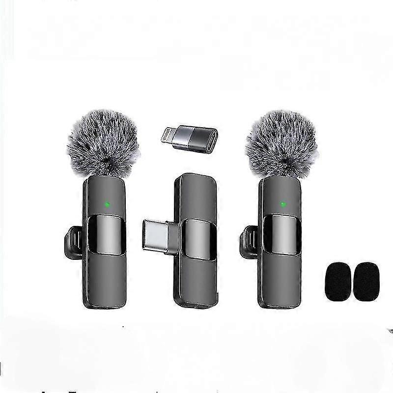 Professional Wireless Lavalier Microphone 2 Pack Noise Canceling Crystal Clear Recording With ...