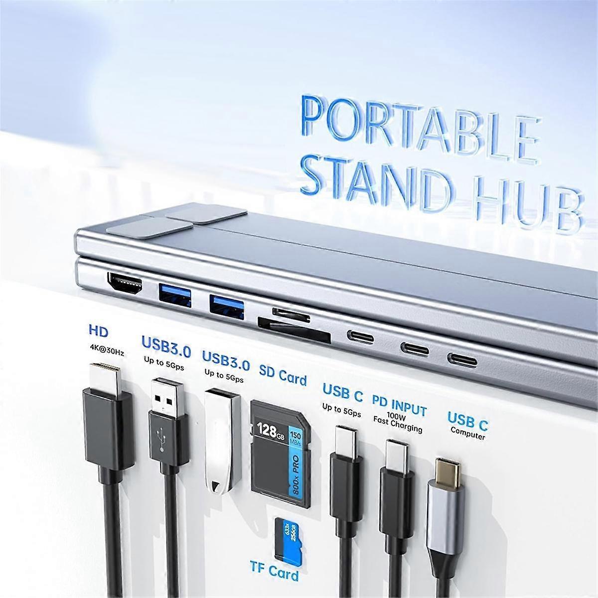 Eight in One USB C Laptop Docking Station Stand USB C Hub Adjustable 10 ...