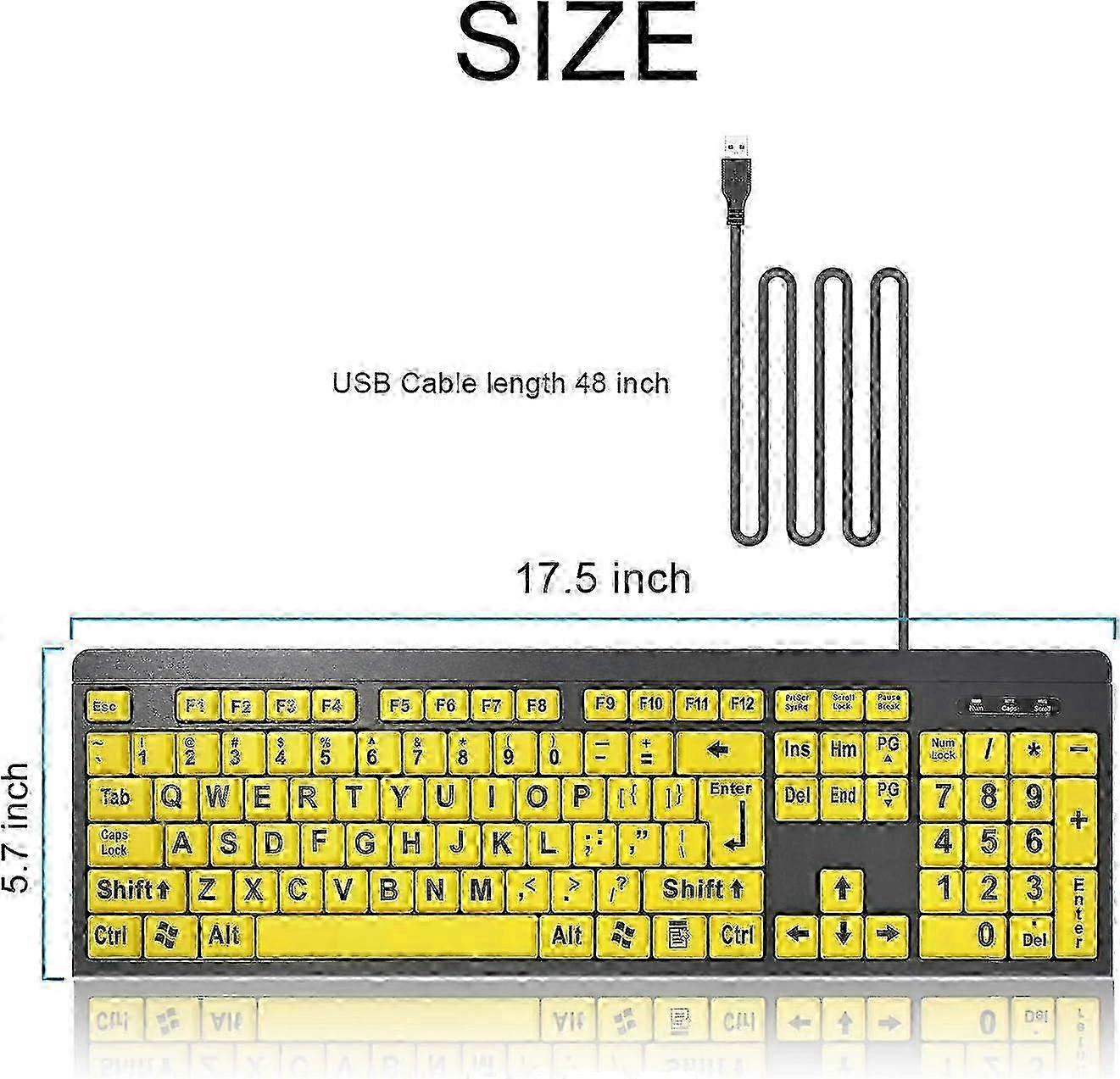 Large Print Computer Keyboard Wired USB Keyboard Big Print Letter with ...