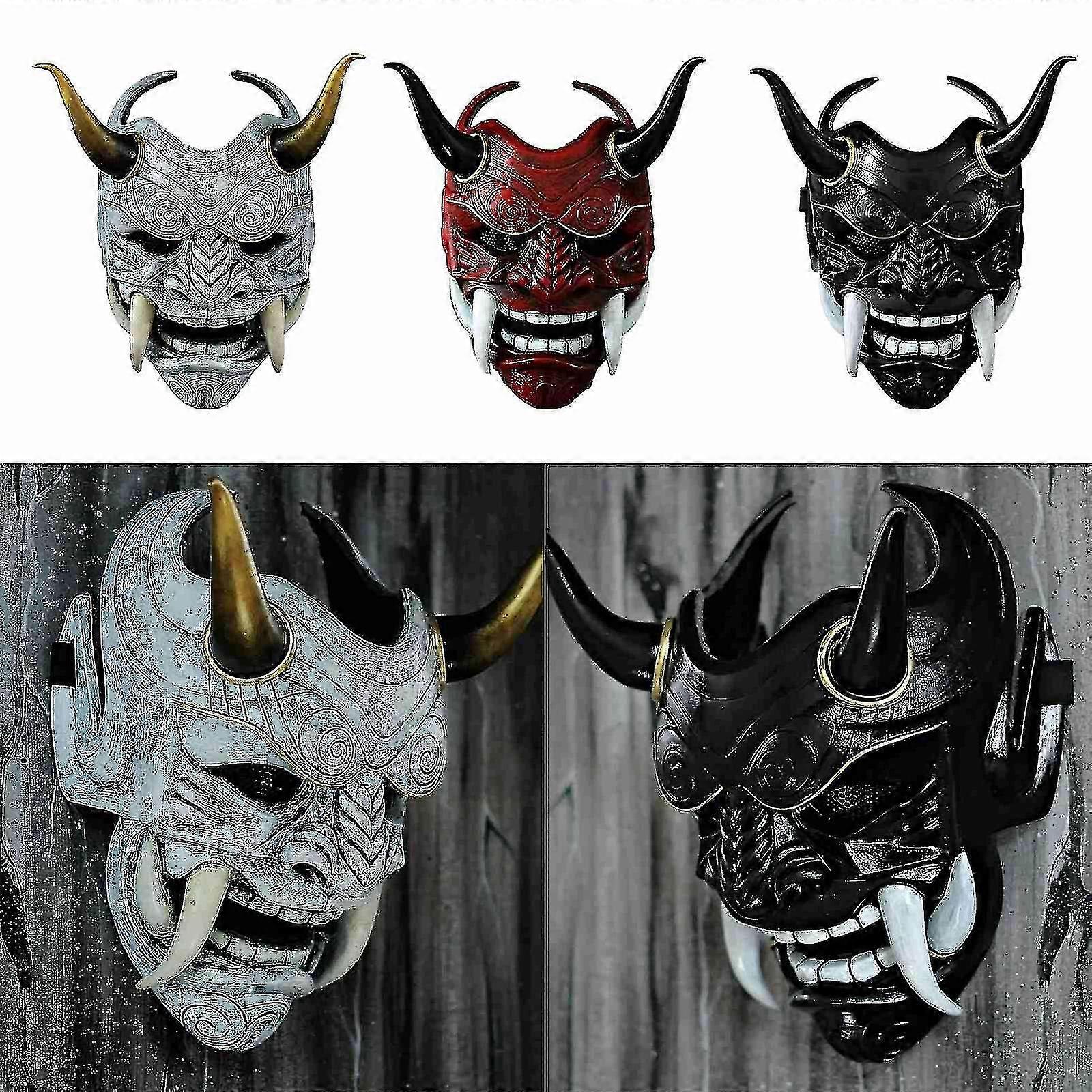 Mike Hannya Demon Mask Japanese Oni Samurai Noh Kabuki Red Prajna Latex Masks Adult Unisex ...