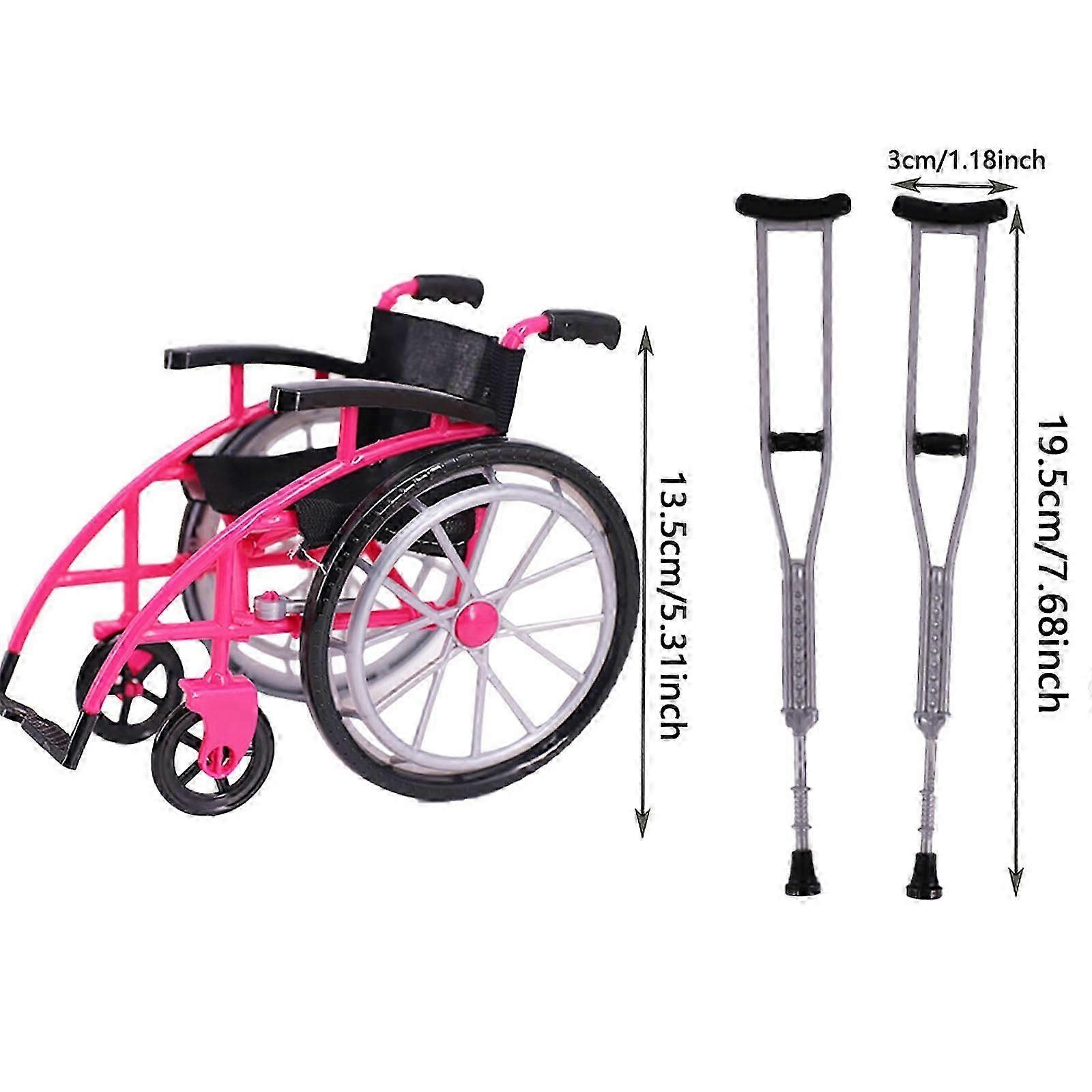 Toys 1 Set Of Doll Wheelchair And Crutches Playset Red Mini Wheelchair ...