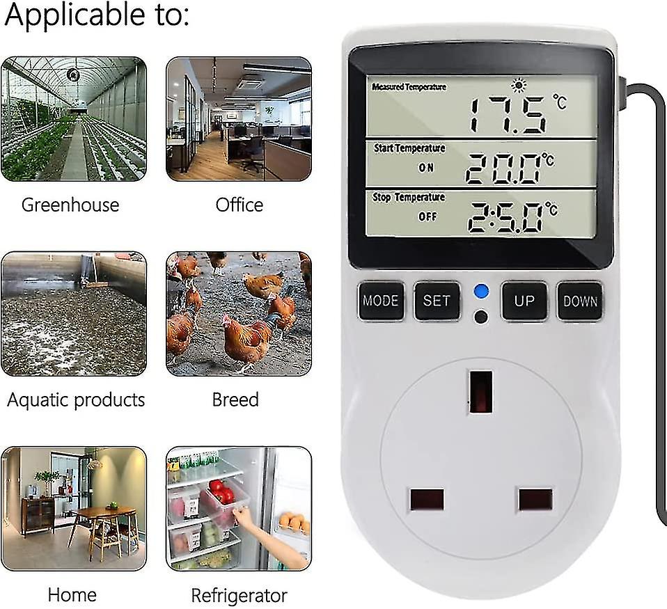 Digital Thermostat Controller Socket Outlet, Thermostat Plug 230v/16a Digital Temperature ...