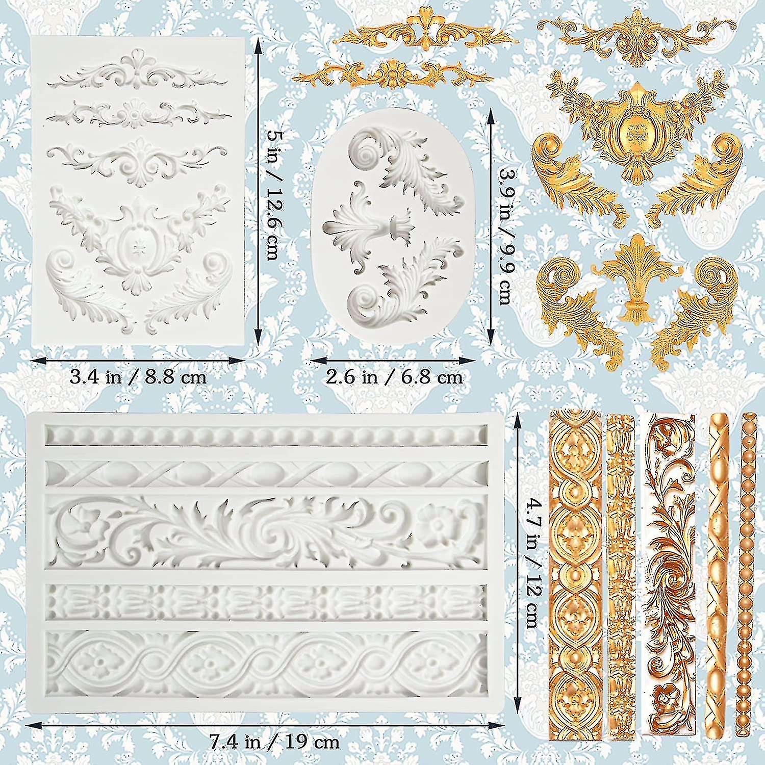 3 Packs Baroque Silicone Molds Scroll Silicone Baroque Mold Clay Molds ...