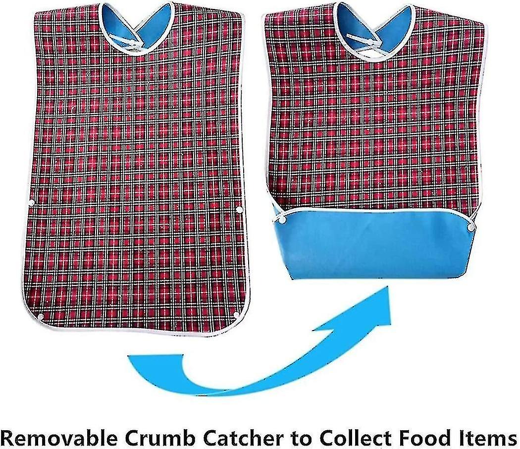 3 Pack Adult Bibs With Crumb Catcher - Washable Adult Dining Bib, Large ...