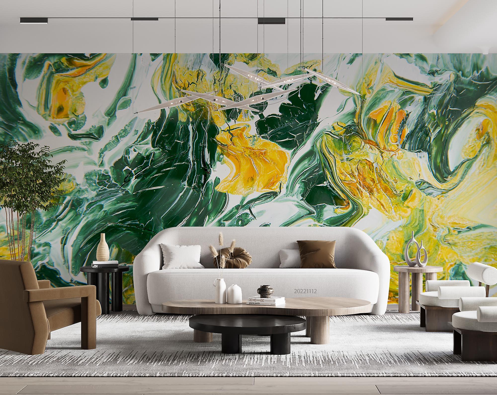 3D Abstract Watercolor Background Green Yellow Wall Mural Wallpaper Gd ...