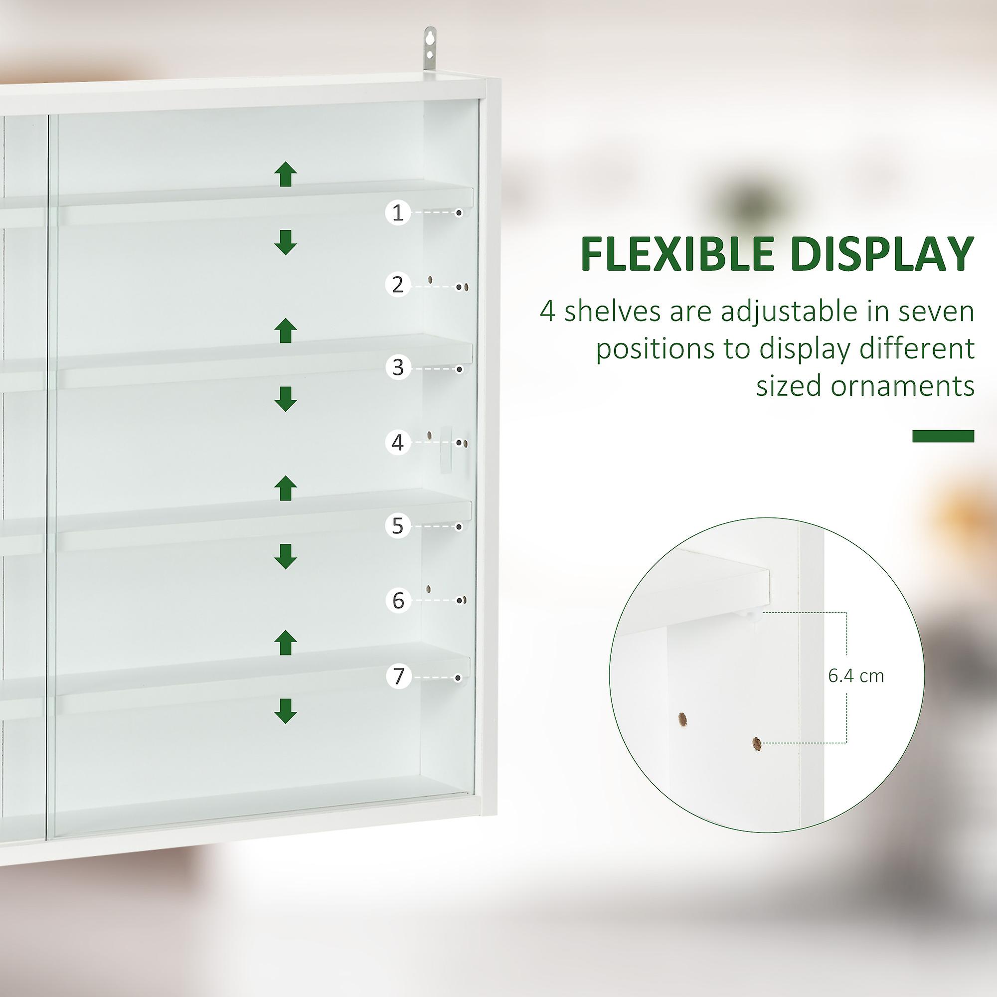 HOMCOM 5-Tier Wall Display Shelf Unit Cabinet w/ Shelves Glass Doors ...