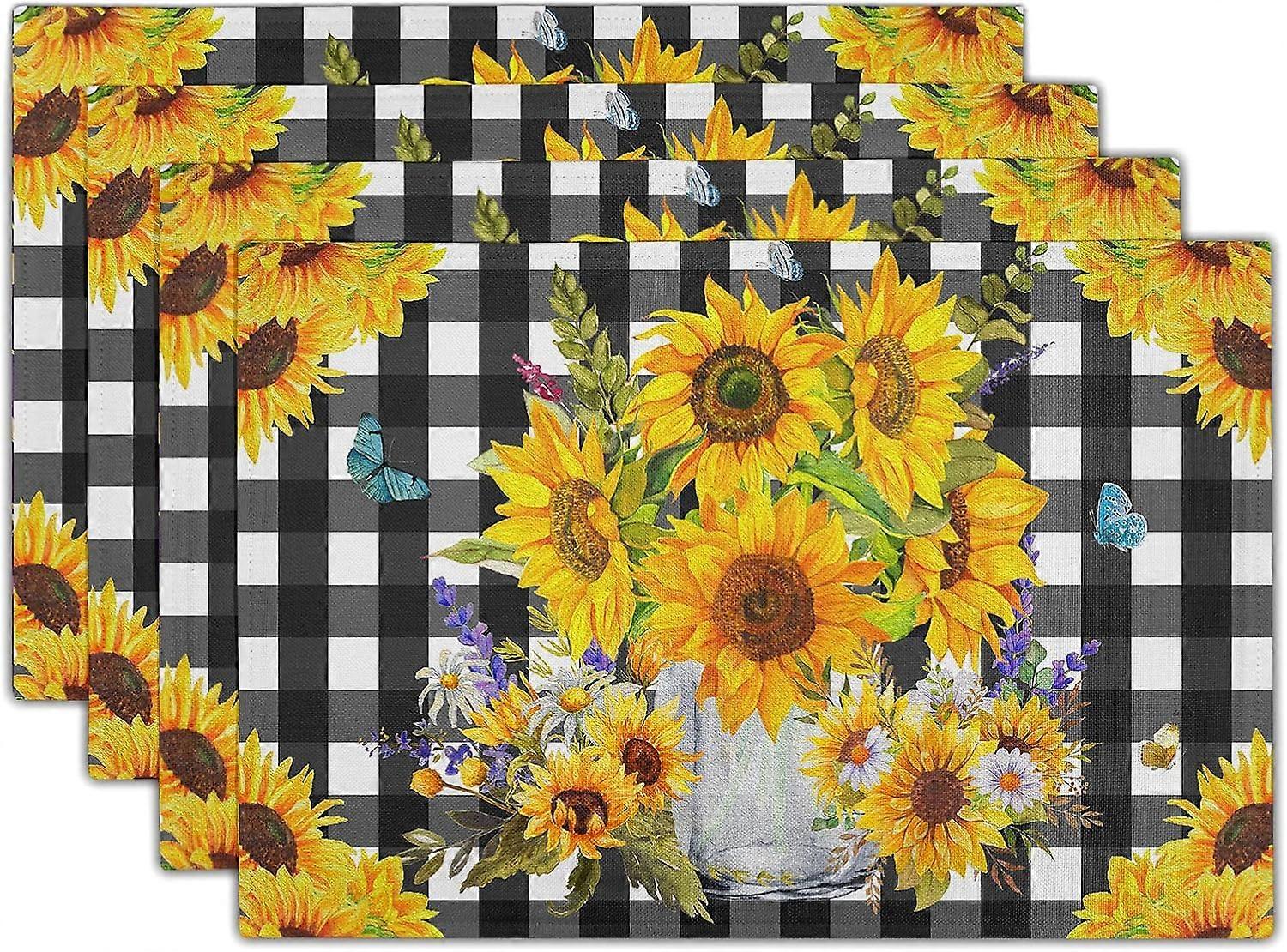 Solros Linne Bordstabletter Set med 4 Svart och vit Rutig Rutig Sommar ...