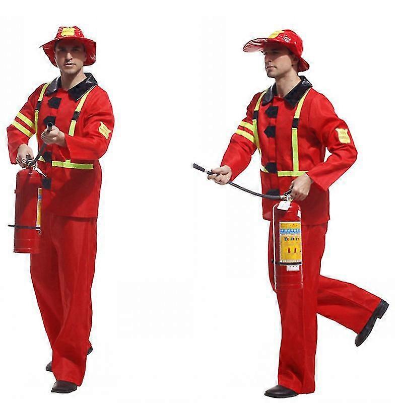 Fancy Adult Fireman Costume Halloween Cosplay Carnival Firefighter Fire ...