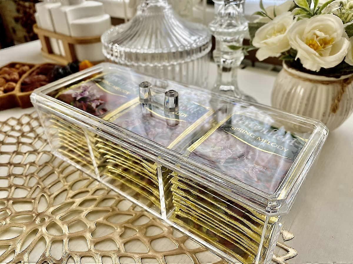 Tea Bag Storage Box, Clear Acrylic Tea Bag Container 3 Compartments ...